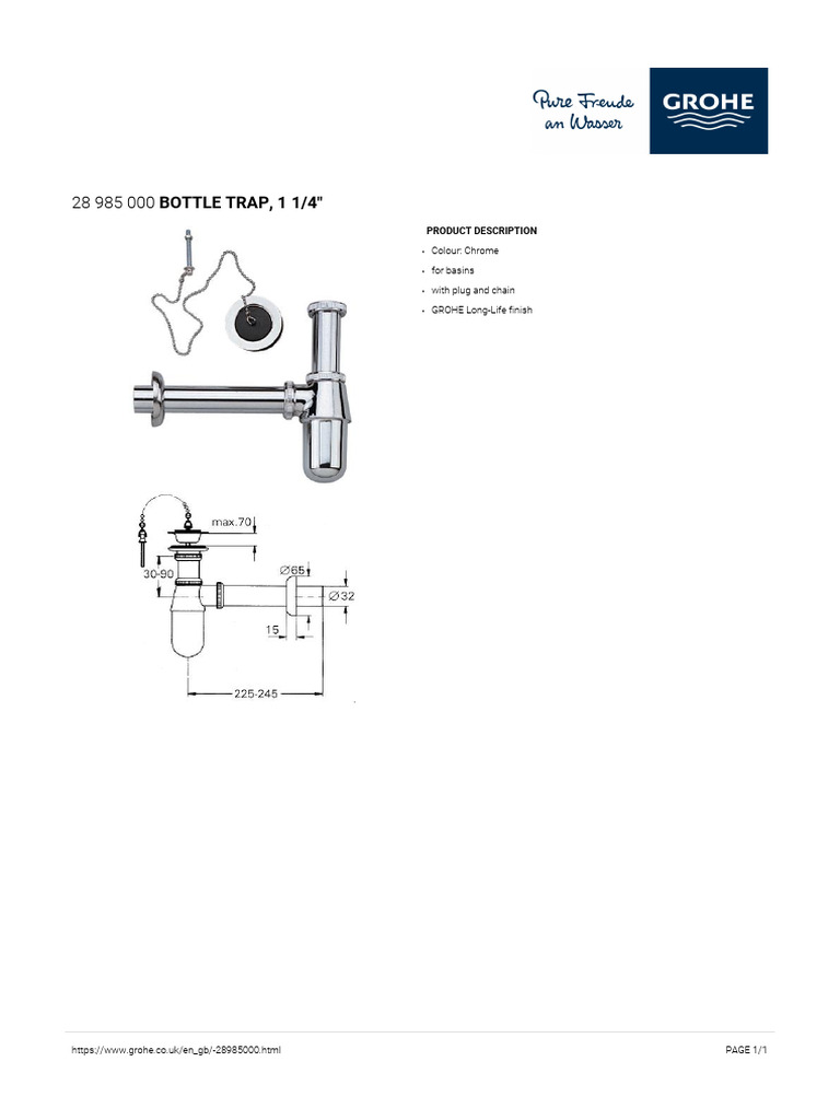GROHE Specification Sheet 28985000 | PDF