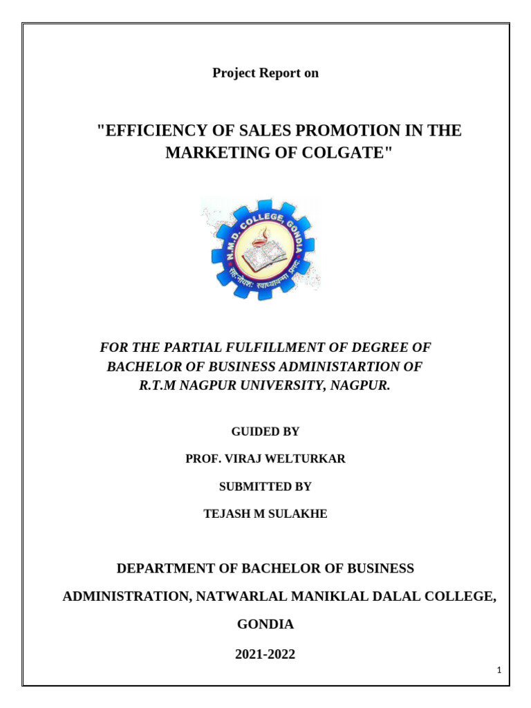 Efficiency of Sales Promotion in The Marketing of Colgate" | PDF ...