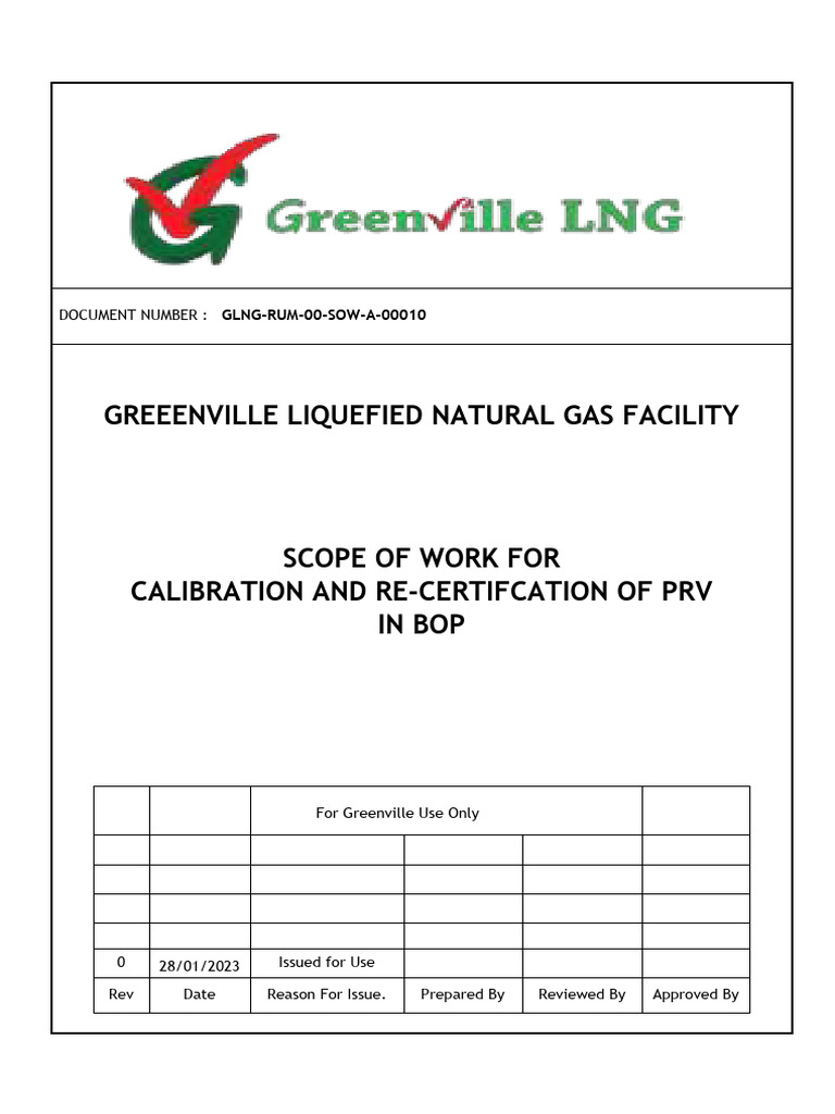 GLNG-RUM-00-SOW-A-00010 - Rev 0 SOW Calibration of BOP PRV | PDF ...