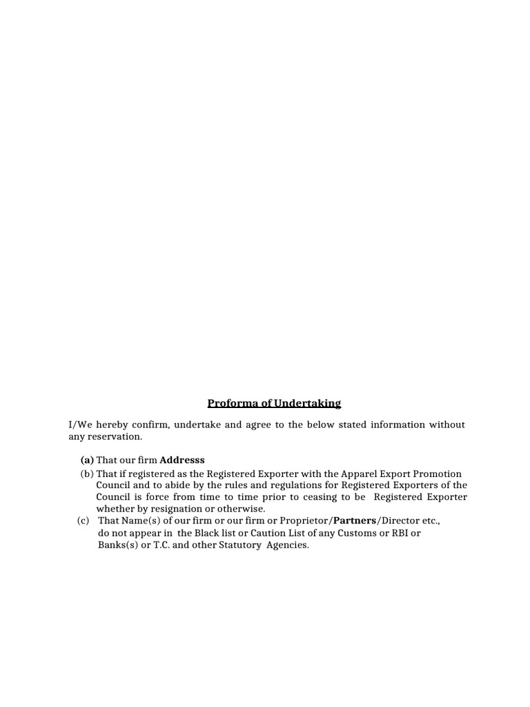 Proforma of Undertaking | PDF
