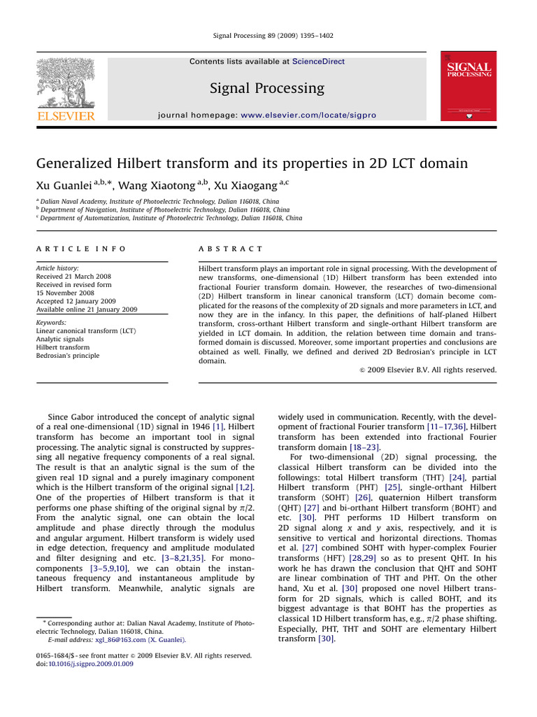 2D Hilbert Transform in LCT Domain | PDF | Functions And Mappings | Telecommunications Engineering