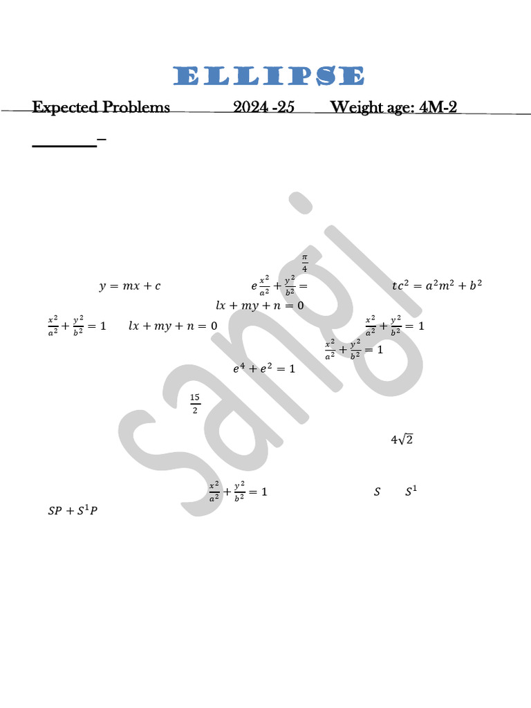 Ellipse Problems and Solutions 2024-25 | PDF | Ellipse | Perpendicular