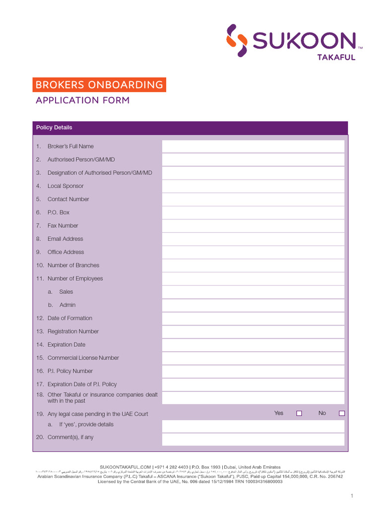Broker Onboarding Application Form | PDF