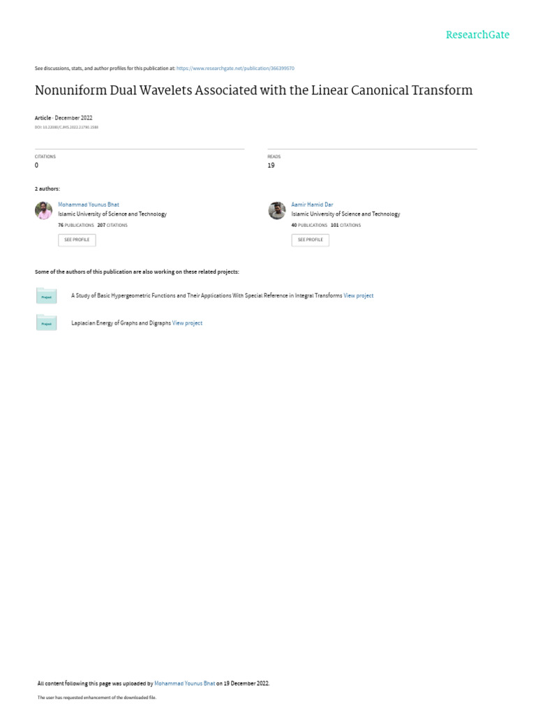 (Caspian Jr. of Math Sci)Non-uniform Dual Wavelets in LCT | PDF ...