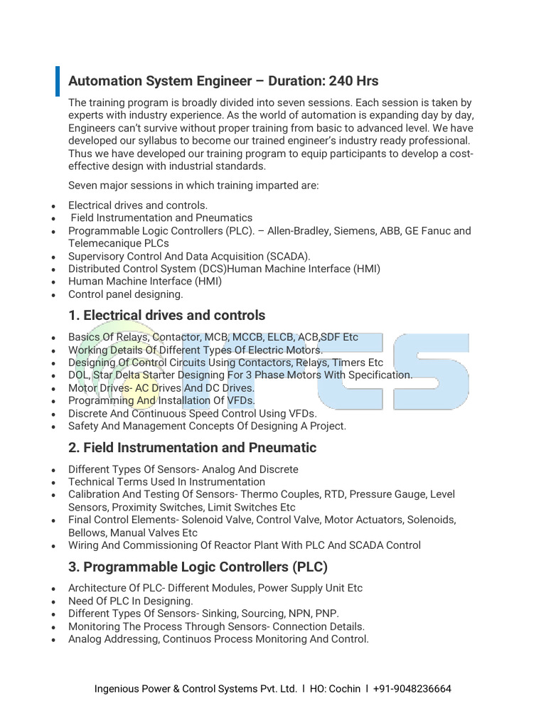 Automation System Engineer - Syllabus | PDF | Programmable Logic Controller | Scada