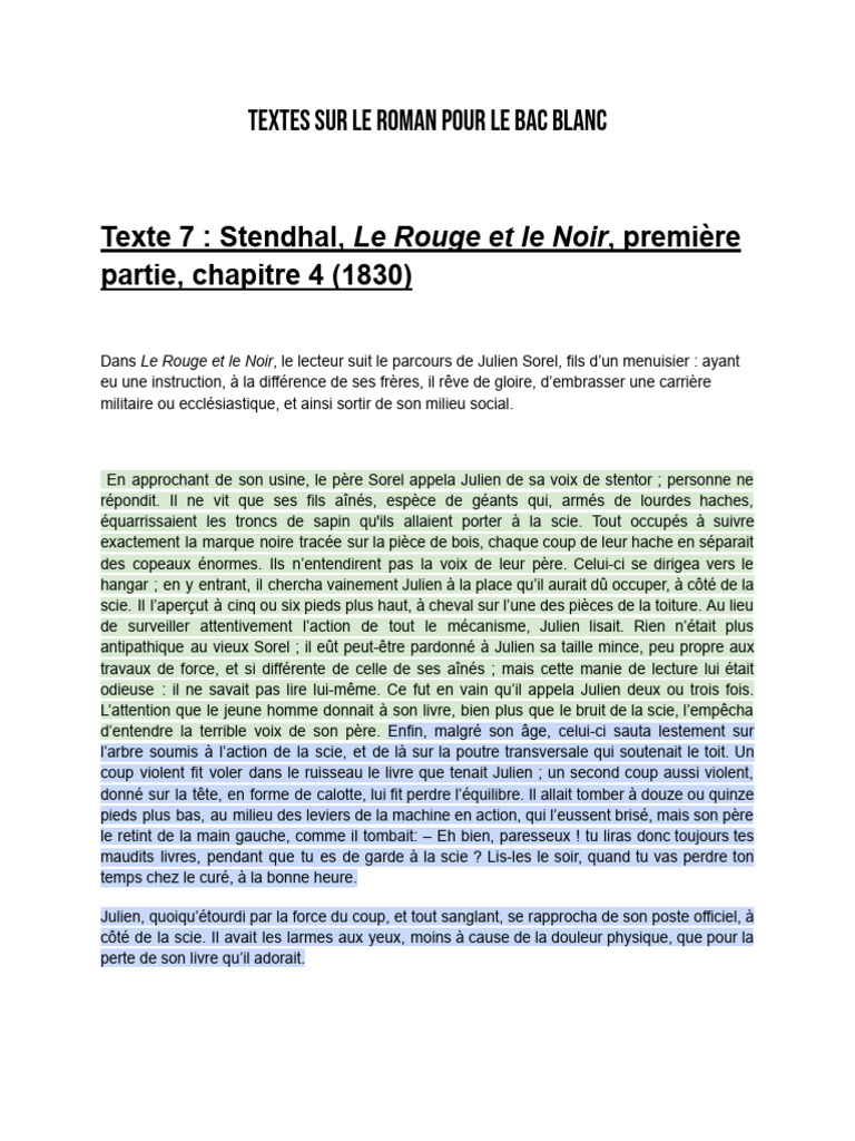 Textes Roman Bac | PDF | Le Rouge et le Noir