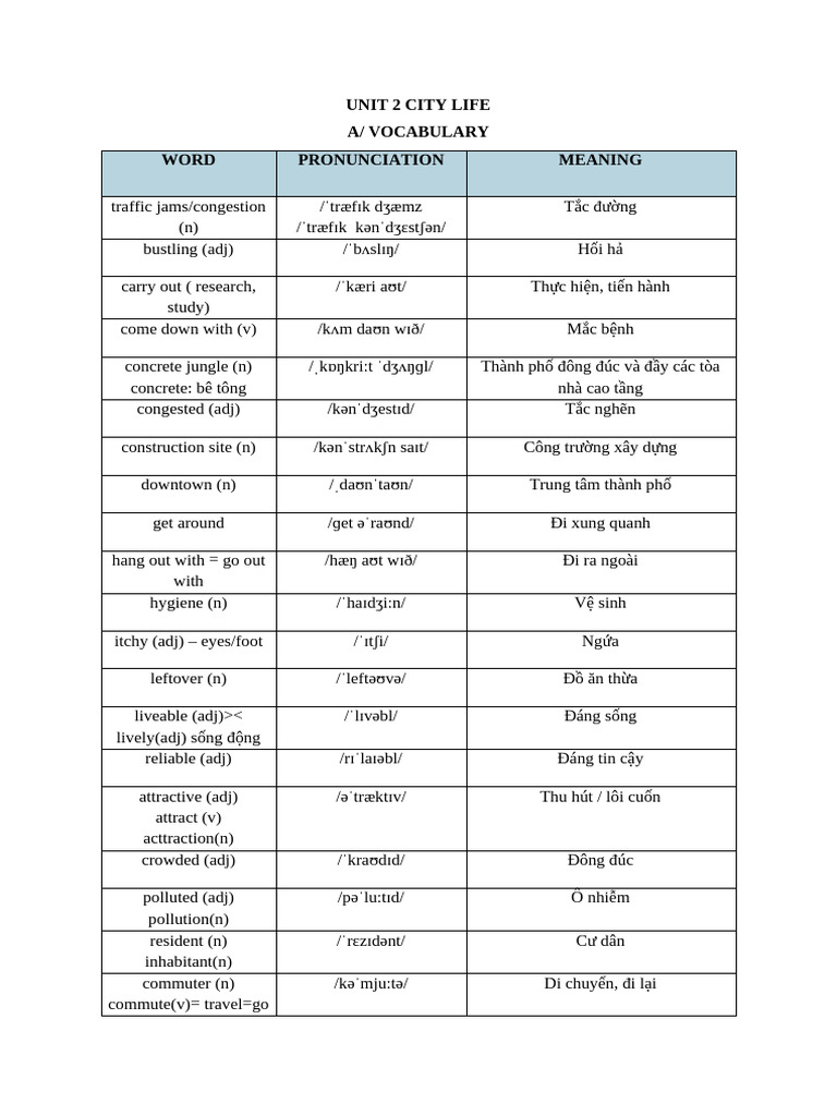 Unit 2 City Life | PDF