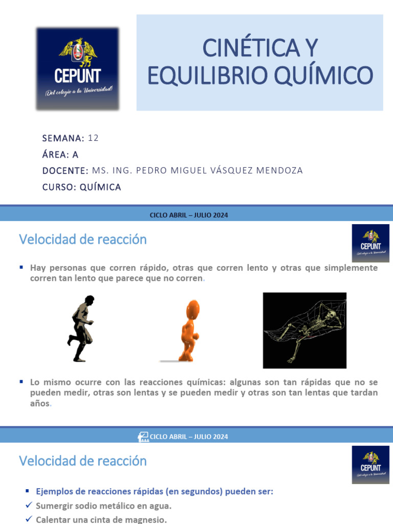Sem 12 Química (Cinética Equilibrio) Explicado | PDF | Reacciones químicas | Catálisis