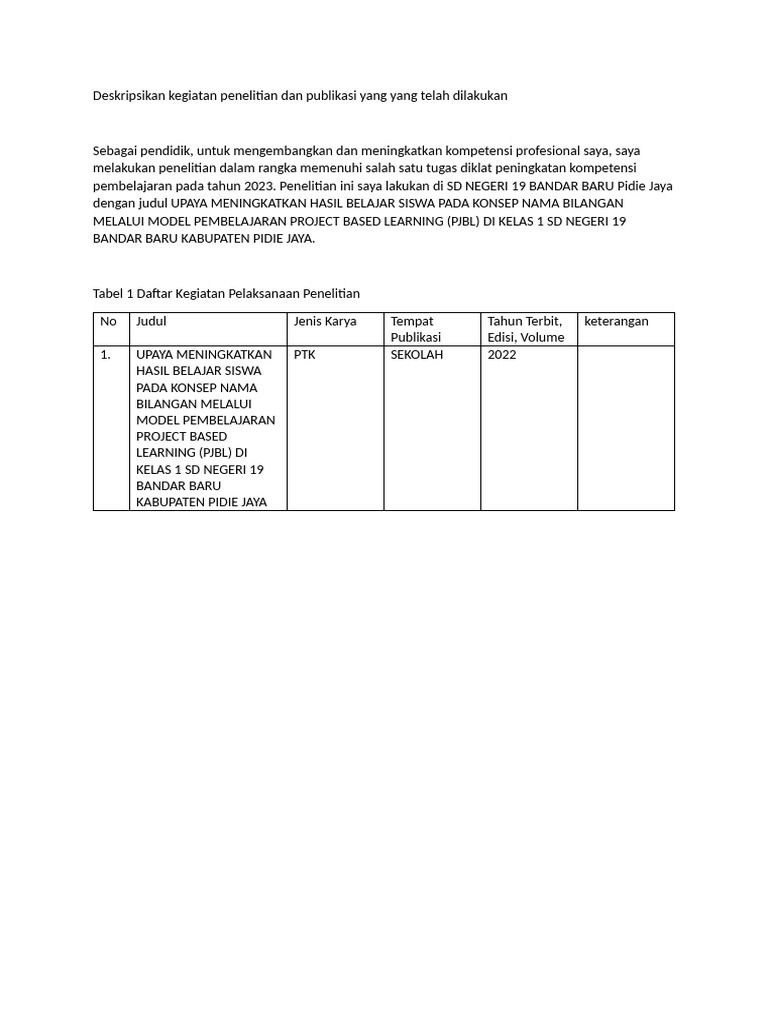 Deskripsikan kegiatan penelitian dan publikasi sapiah | PDF