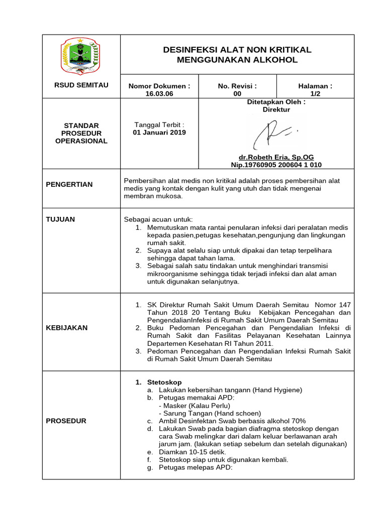 SPO DESINFEKSI ALAT NON KRITIKAL DENGAN MENGGUNAKAN ALKOHOL | PDF