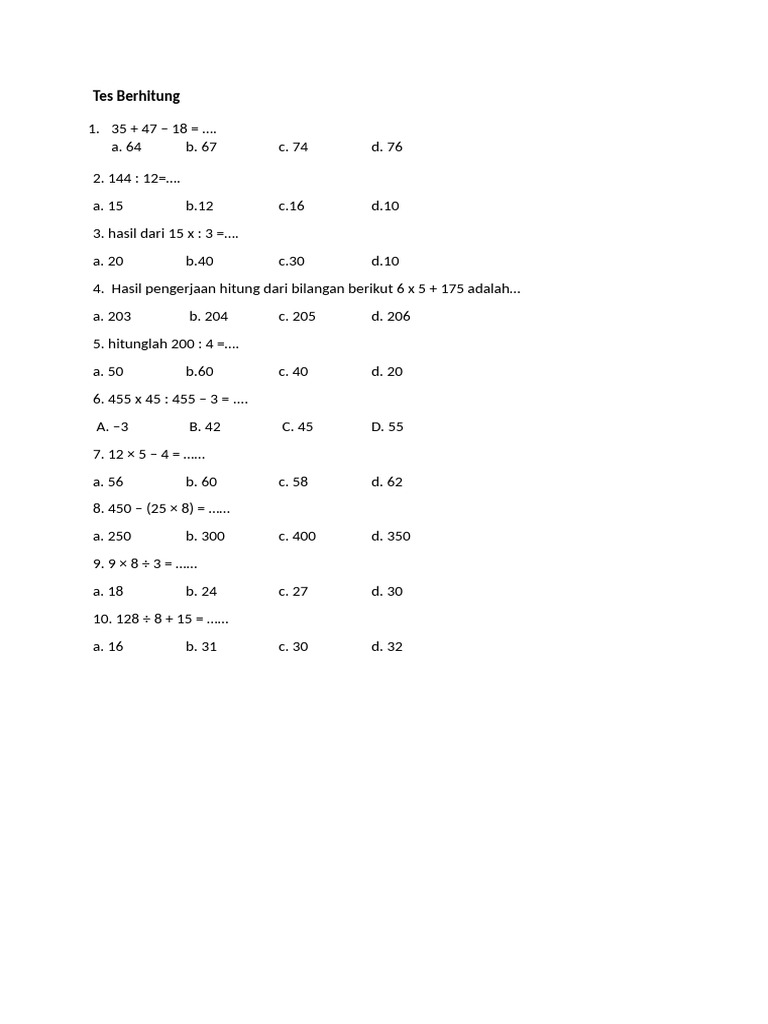 Tes Berhitung | PDF