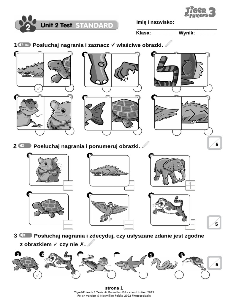 Tiger and Friends 3 Unit 2 Sprawdzian | PDF