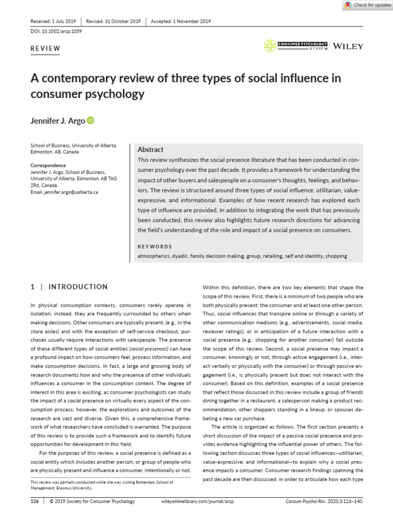 2019 - Argo - A Contemporary Review of Three Types of Social Influence ...