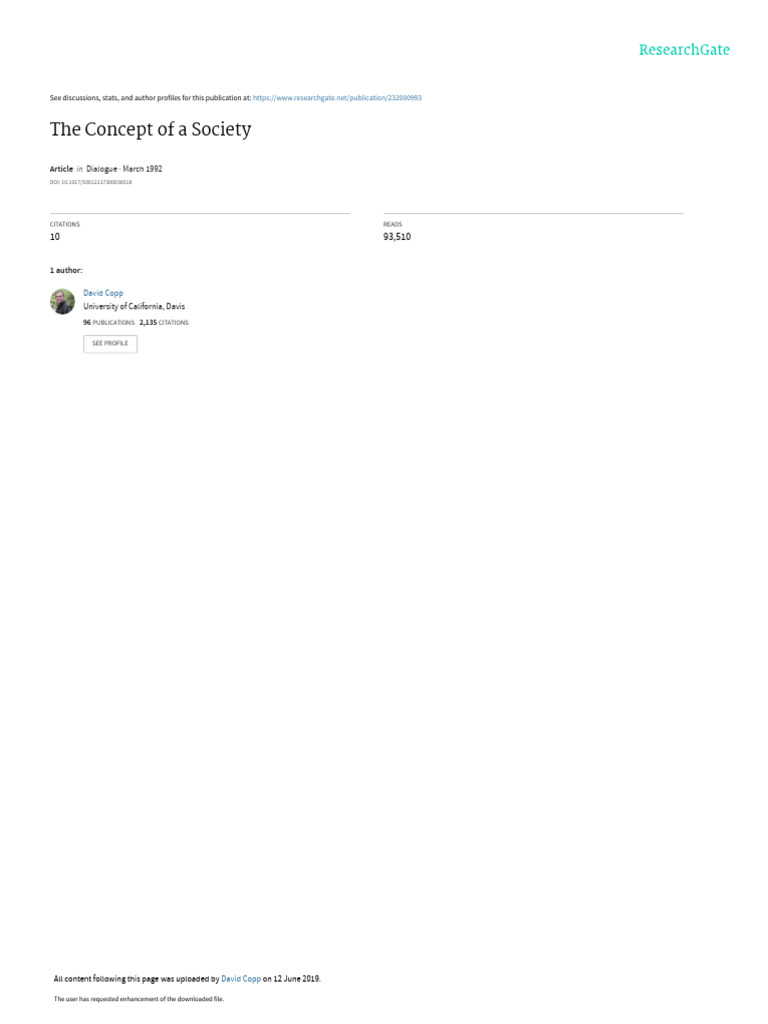 Copp 1992 The Concept of A Society | PDF