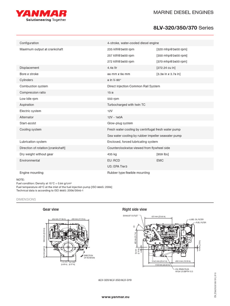 Yanmar 8LV-320 Marine Diesel Specs | PDF | Diesel Engine | Pump
