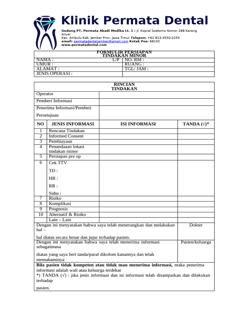 1a. Form Persiapan Operasi | PDF