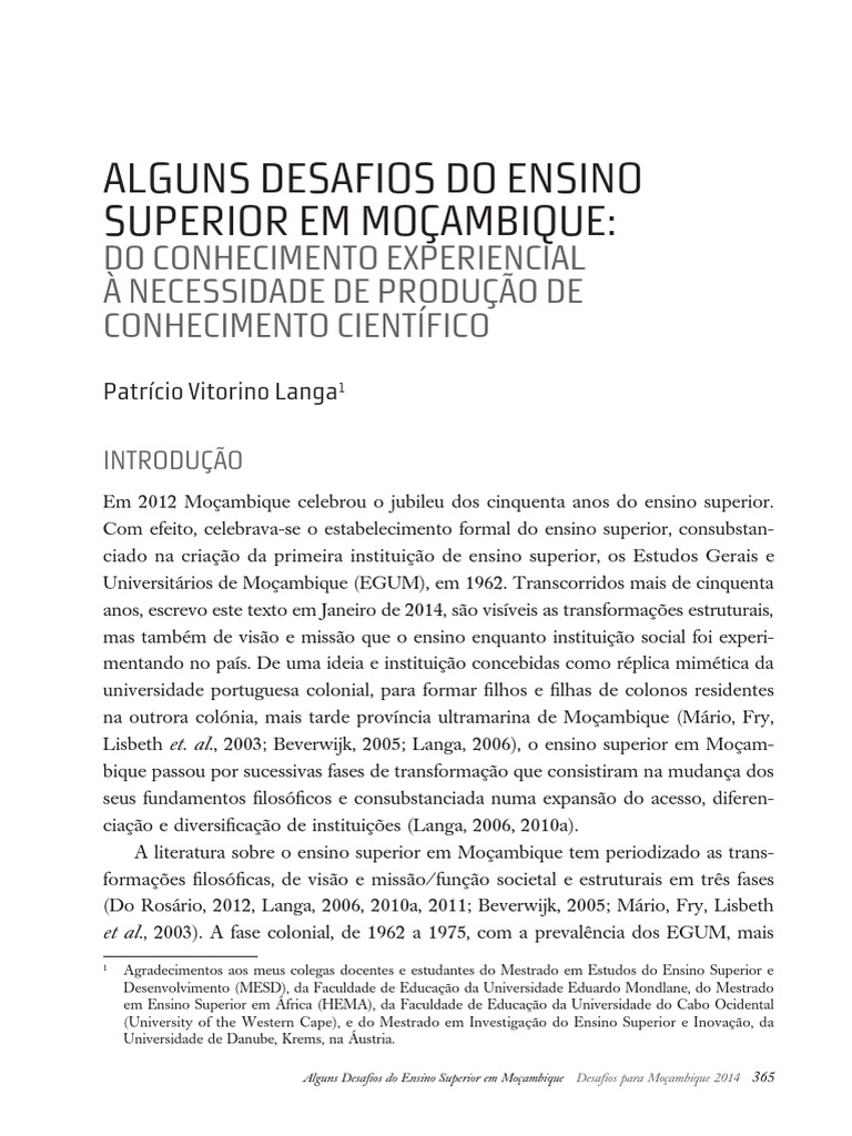 IESE-Desafios2014 13 EnsSup | PDF | Moçambique | Universidade