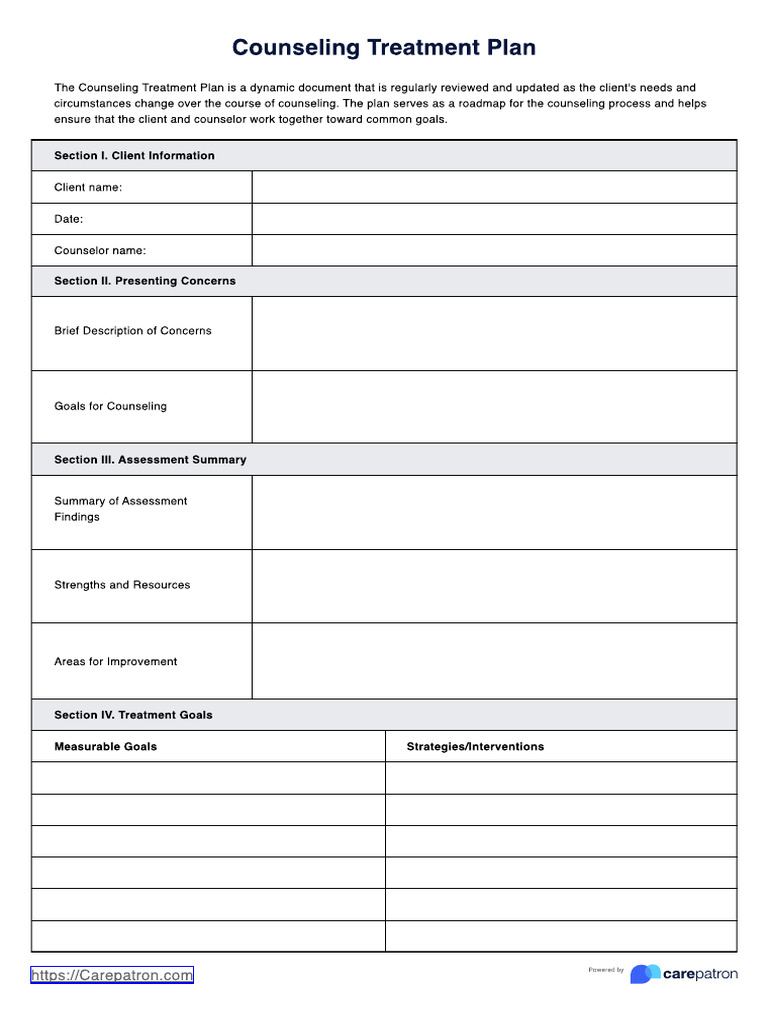 Counseling Treatment Plan Example | PDF | Psychotherapy | Mental Health