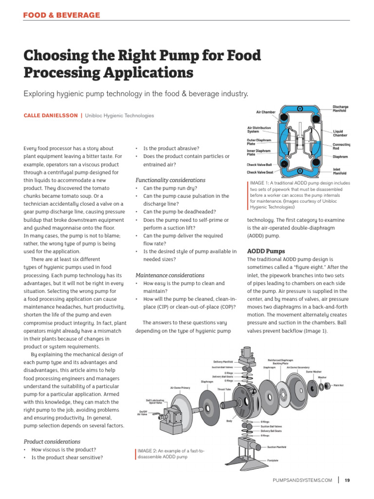Choosing The Right Pump For Food Processing Applications | PDF | Pump ...