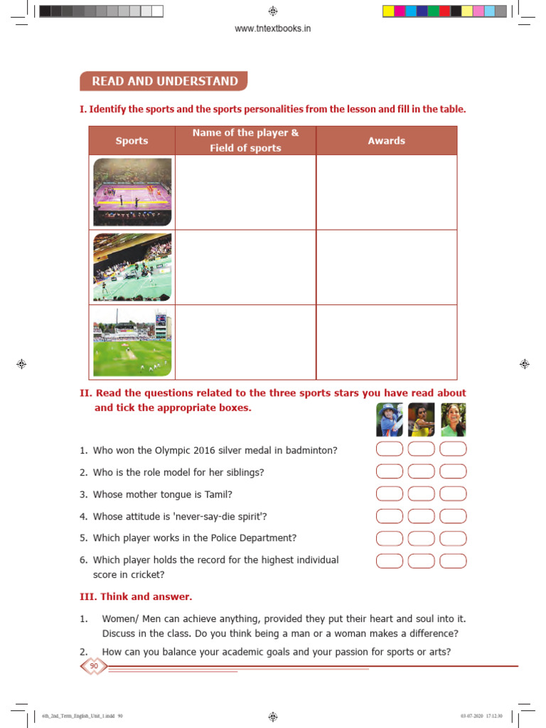 6th - English - Term - II - EM - 03.12 | PDF | Adjective | Sports