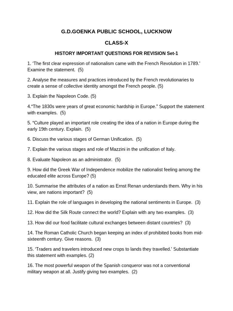 History Imp. Questions Set-1 | PDF