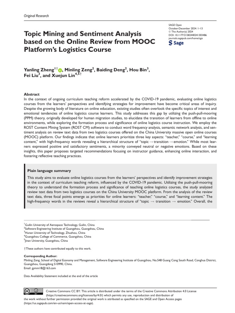 16. Topic Mining and Sentiment Analysis Based on the O | PDF | Learning | Educational Technology