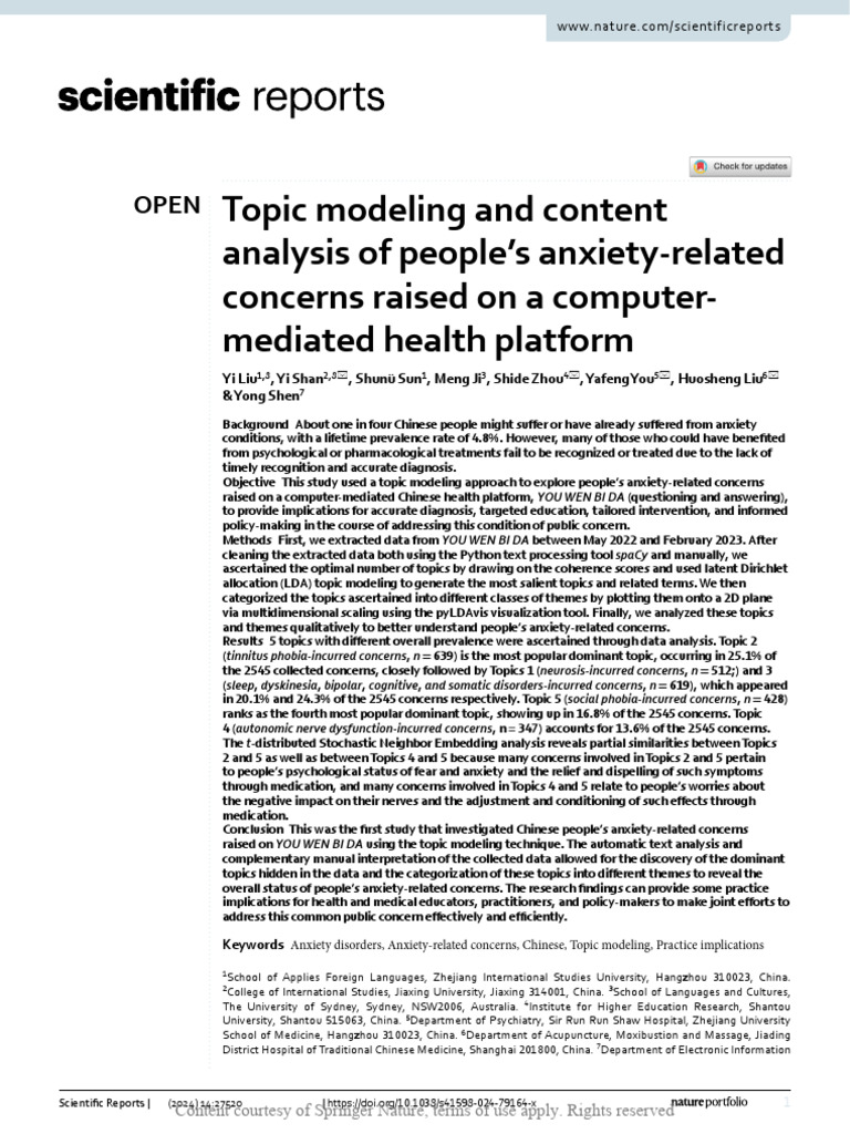 Topic Modeling and Content Analysis of Peoples An | PDF | Mental ...
