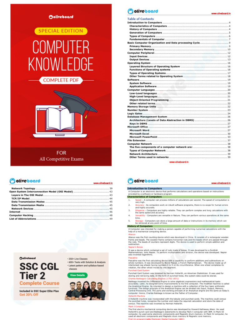 Computer Knowledge Notes Oliveboard | PDF | Random Access Memory ...