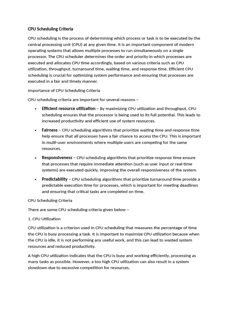 Cpu Scheduling Criteria Pdf Scheduling Computing Computer Science