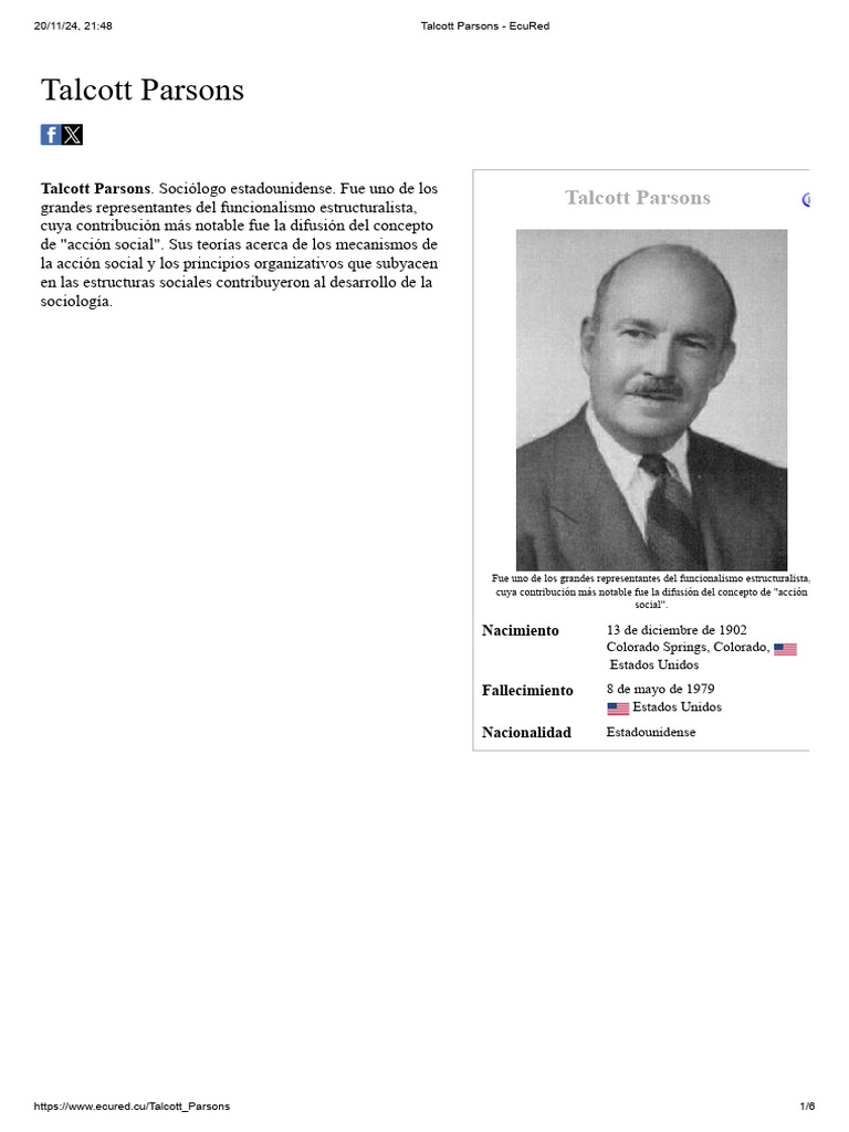 Talcott Parsons - EcuRed | PDF | Sociología | Socialización