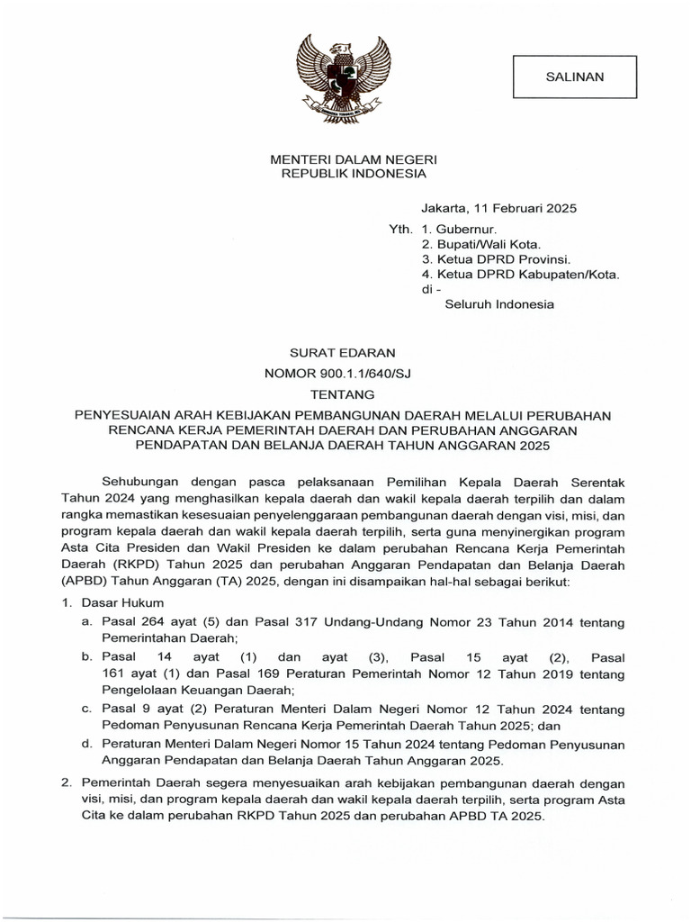 SE Perubahan RKPD Dan APBD 2025 - 483 - 1 | PDF