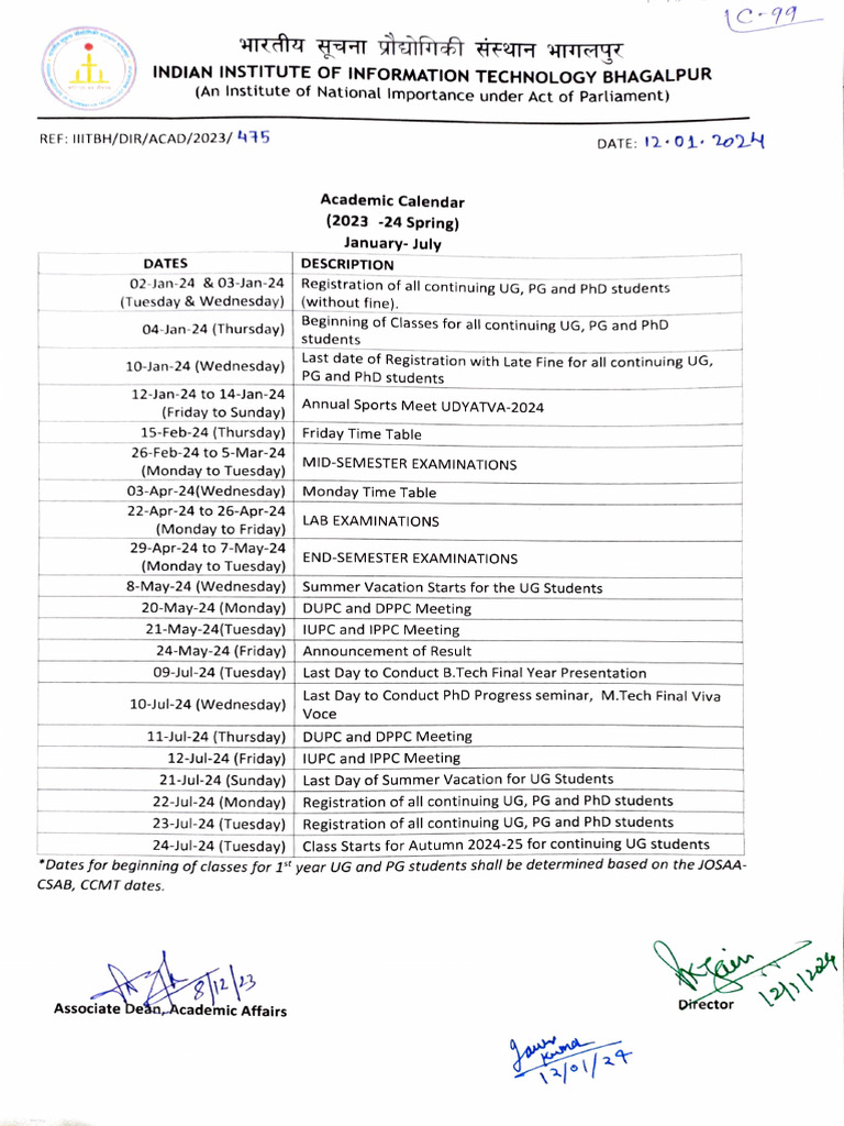 Academic Calendar 2023 24 Spring | PDF | Schools | Educational Institutions