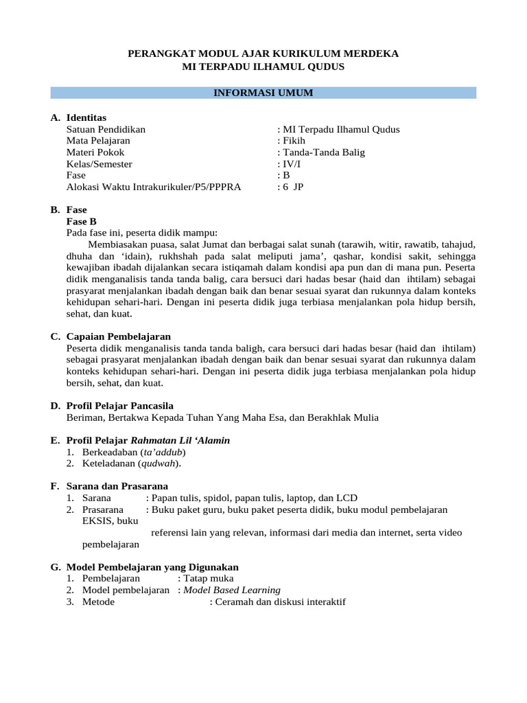 Mojar Fikih IV Tanda Baligh Haid Dan Ihtilam | PDF