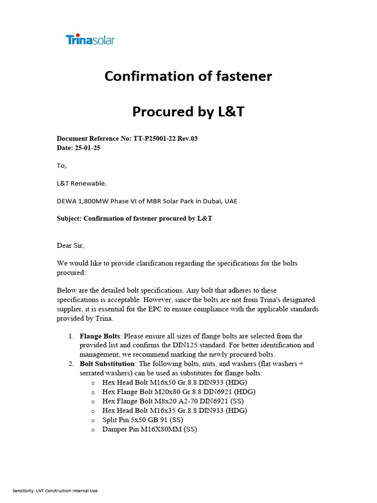 L&T Fastener Specifications for DEWA Project | PDF | Nut (Hardware ...