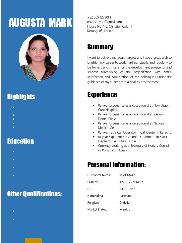 Augusta Mark CV | PDF | Health Care