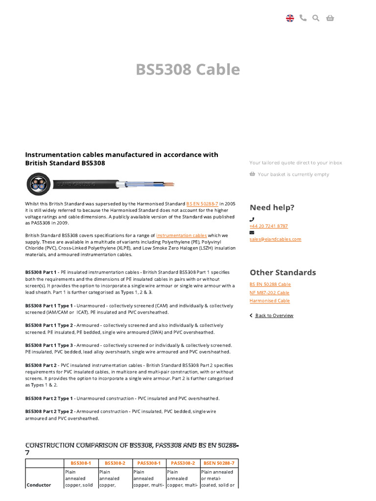 BS5308 Cable - PAS5308 Cable _ Eland Cables | PDF