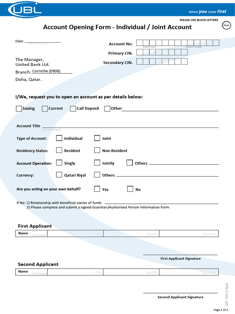 United Bank Account Opening Form | PDF | Banks | Overdraft