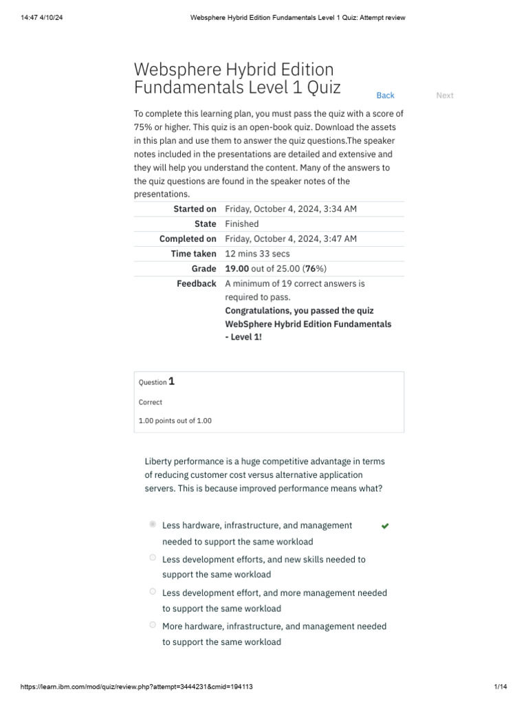 WebSphere Hybrid Edition Level 1 Quiz Guide | PDF | Cloud Computing | Software Engineering