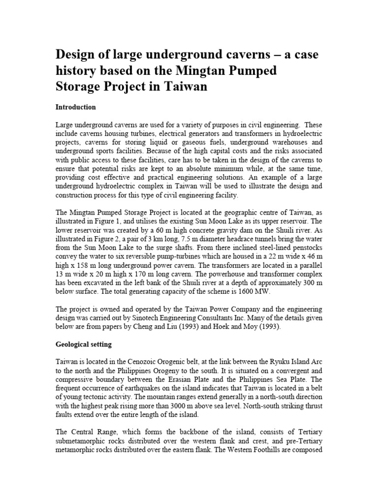 Practical Rock Engineering Chapter 13 Design of Large Underground Caverns Remediated | PDF | Geology