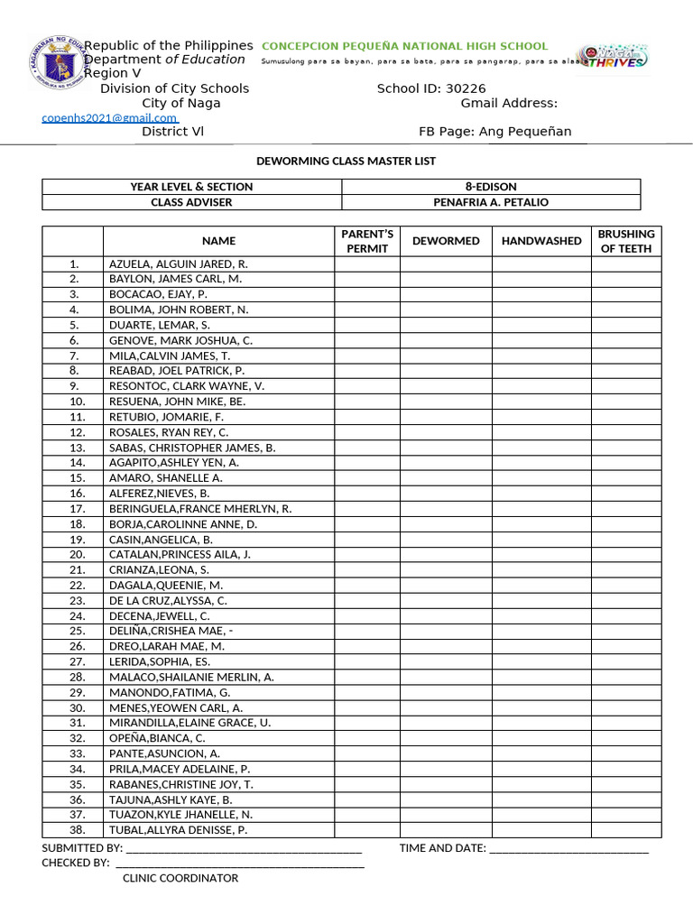 Deworming Masterlist | PDF