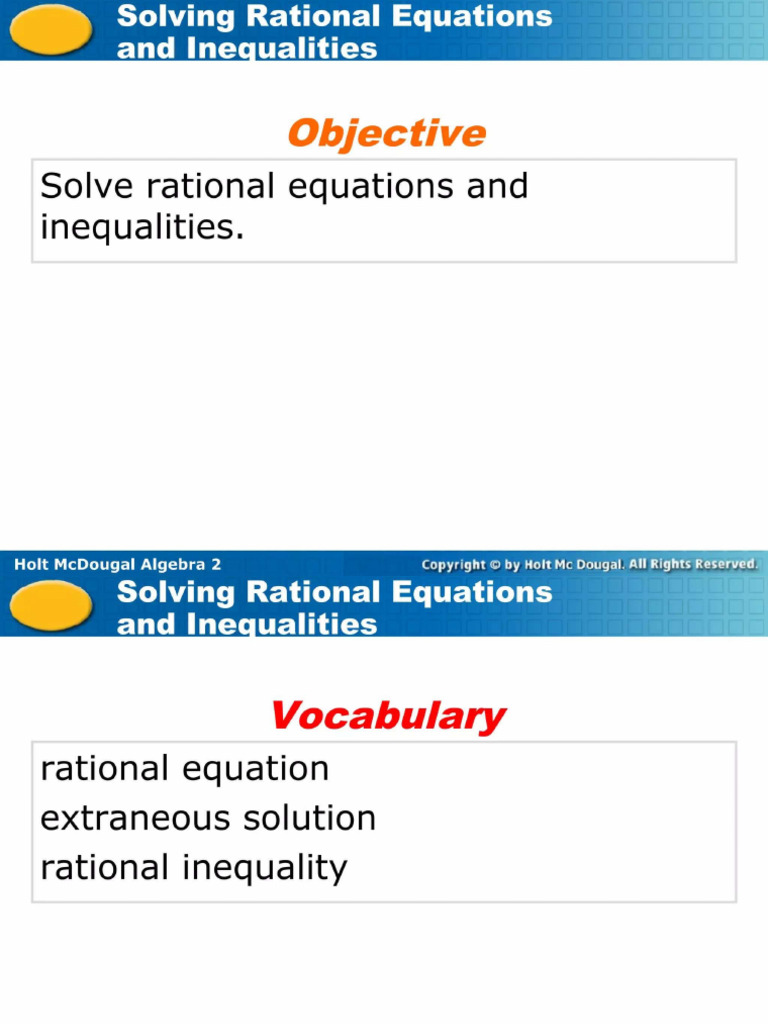 SOLVING RATIONAL EQUATIONS AND INEQUALITIES | PDF