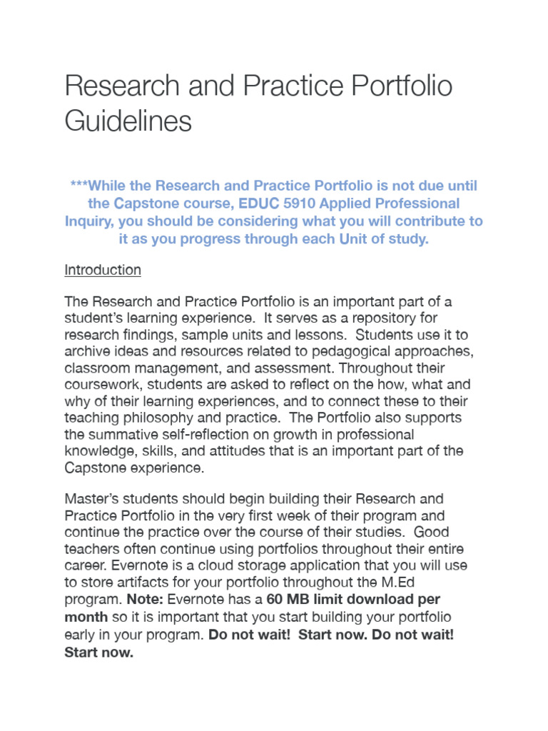 Research and Practice Portfolio Guide | PDF | Educational Assessment ...