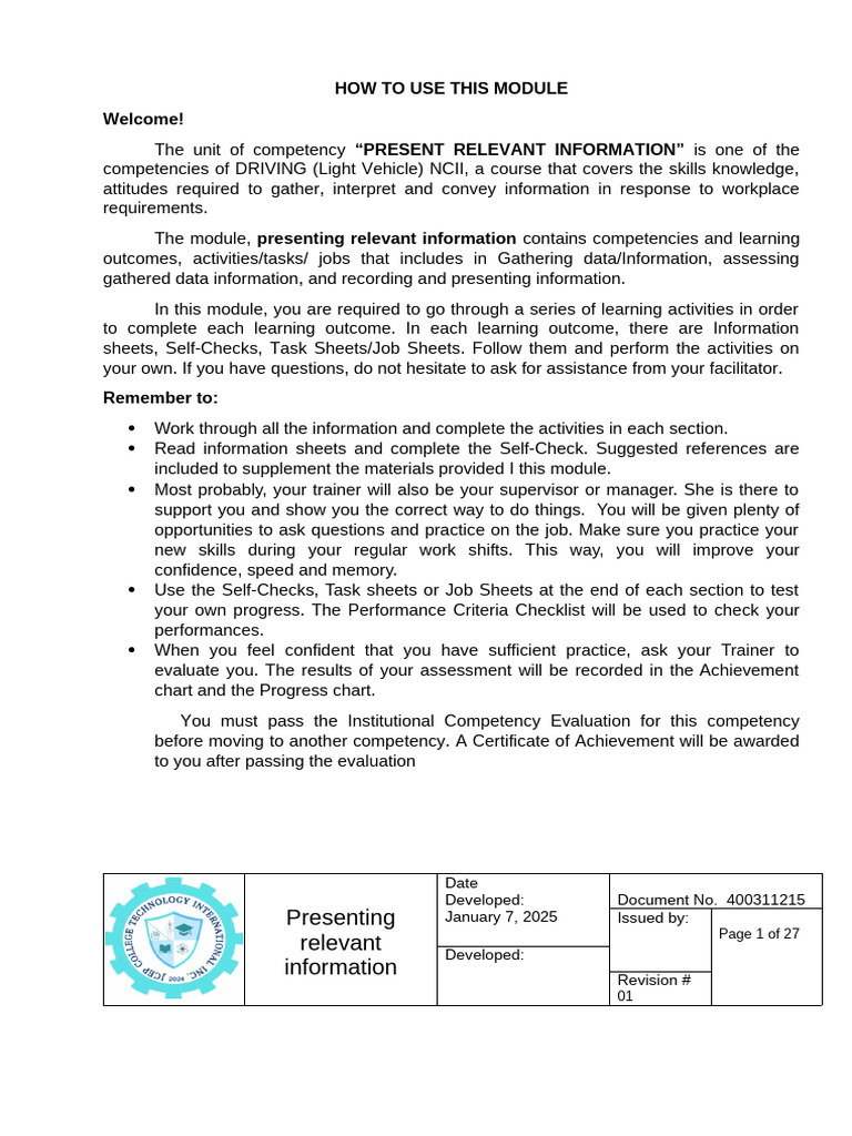 Presenting Relevant Information Guide | PDF | Educational Assessment | Focus Group