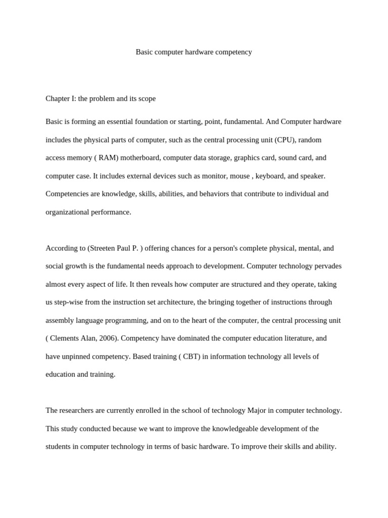 Basic Computer Hardware Competency Study | PDF | Computer Hardware | Learning