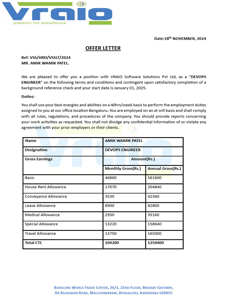 DevOps Engineer Offer Letter | PDF