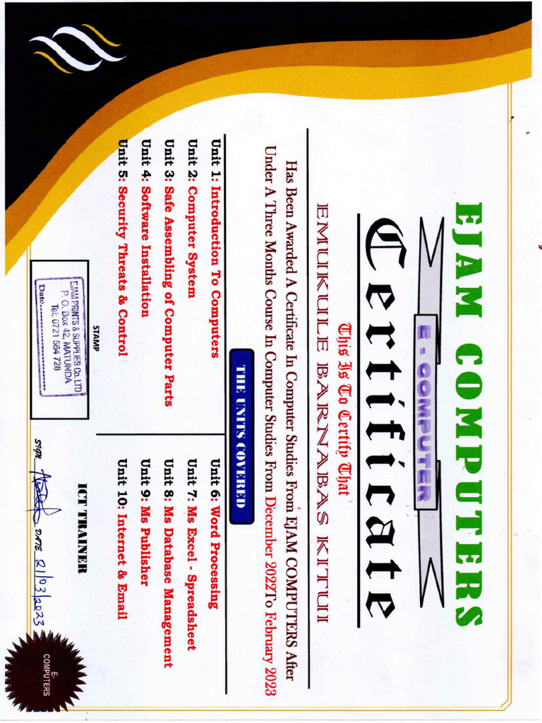 Comp Ejam Cert | PDF