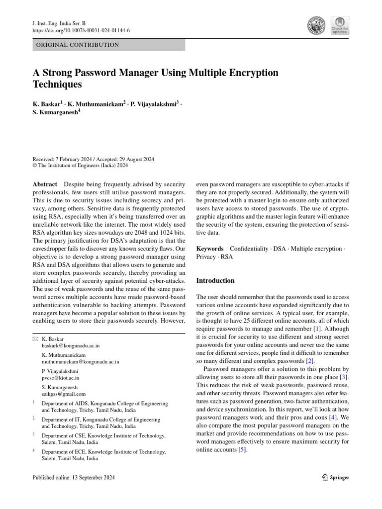 A Strong Password Manager Using Multiple Encryption Techniques | PDF | Password | Security