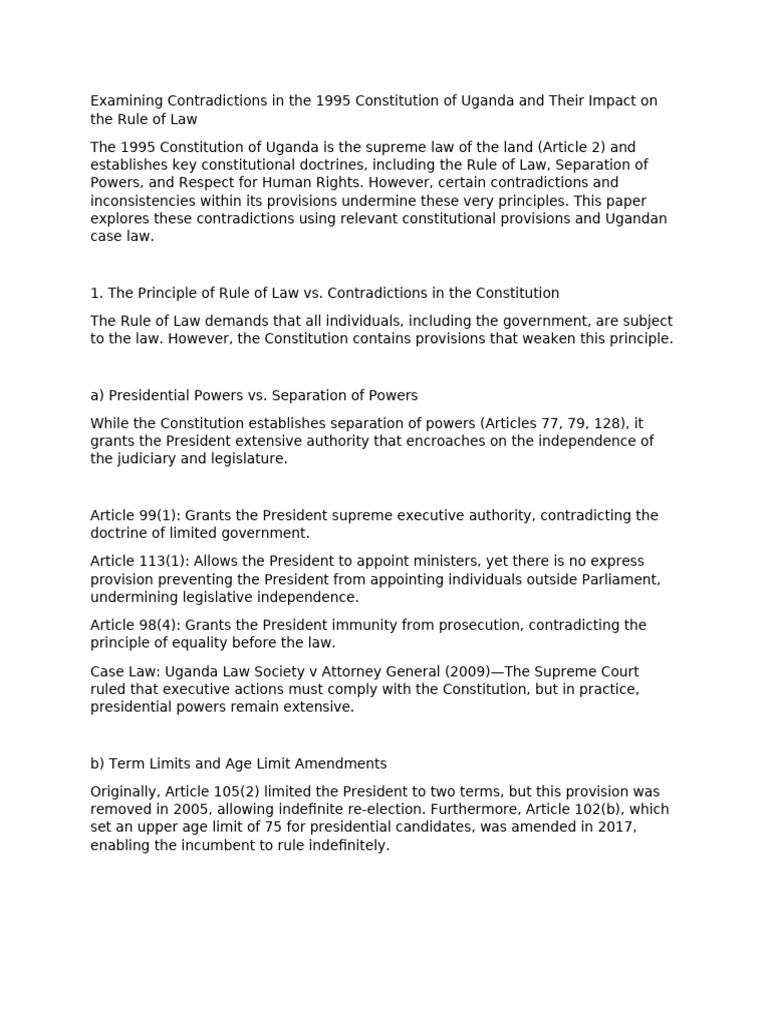 Examining Contradictions in the 1995 Constitution of Uganda and Their ...