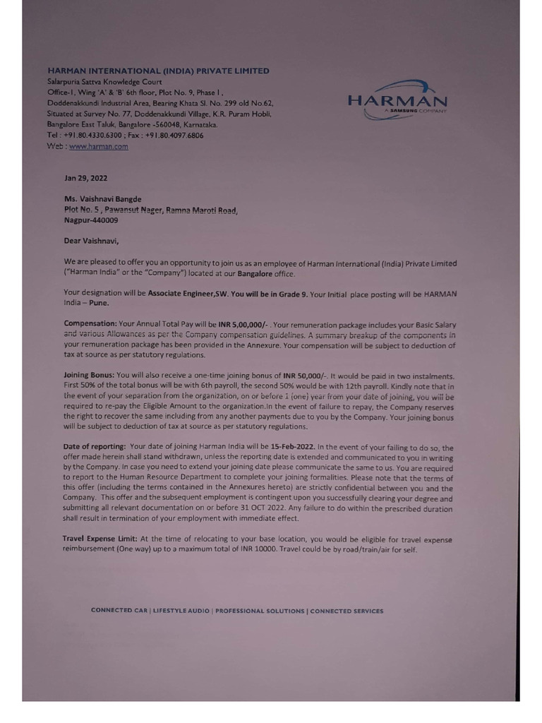 Vaishnavi Bangde - Offer Letter | PDF