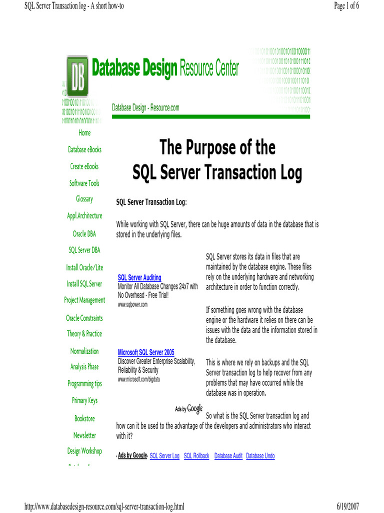 Purpose of the SQL Server Transaction Log | PDF | Database Transaction ...